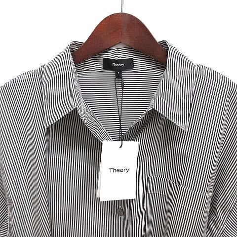 【中古】未使用品 セオリー Theory 2023SS ストライブ シャツワンピース 半袖 DOWNING Bold FINE SS OVERSIZED SD ブラック 黒 P theory（セオリー） 未使用品 Theory 2023SS ストライブ シャツ