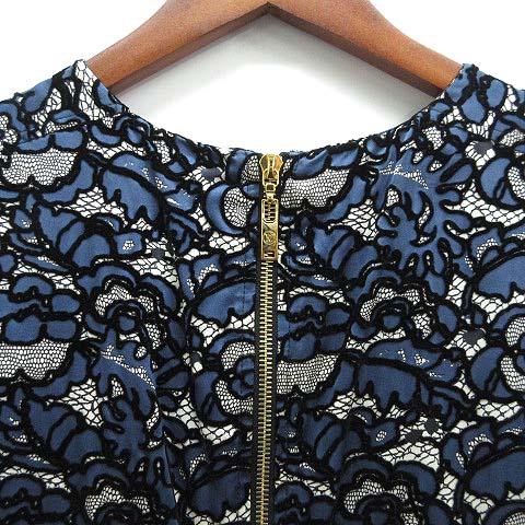 【中古】ルイヴィトン LOUIS VUITTON モノグラムフラワー フロッキー シルク ワンピース フレア ドレス ノースリーブ ネイビー 36 LOUIS VUITTON（ルイ・ヴィトン） モノグラムフラワー フロッキー