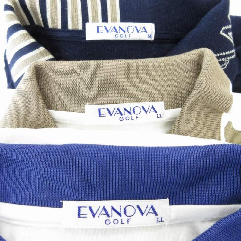 エバノーバ EVANOVA ポロシャツ おまとめ3点セット カットソー 長袖 半袖 ロゴ M LL 白 ホワイト 紺 ネイビー /GV ...
