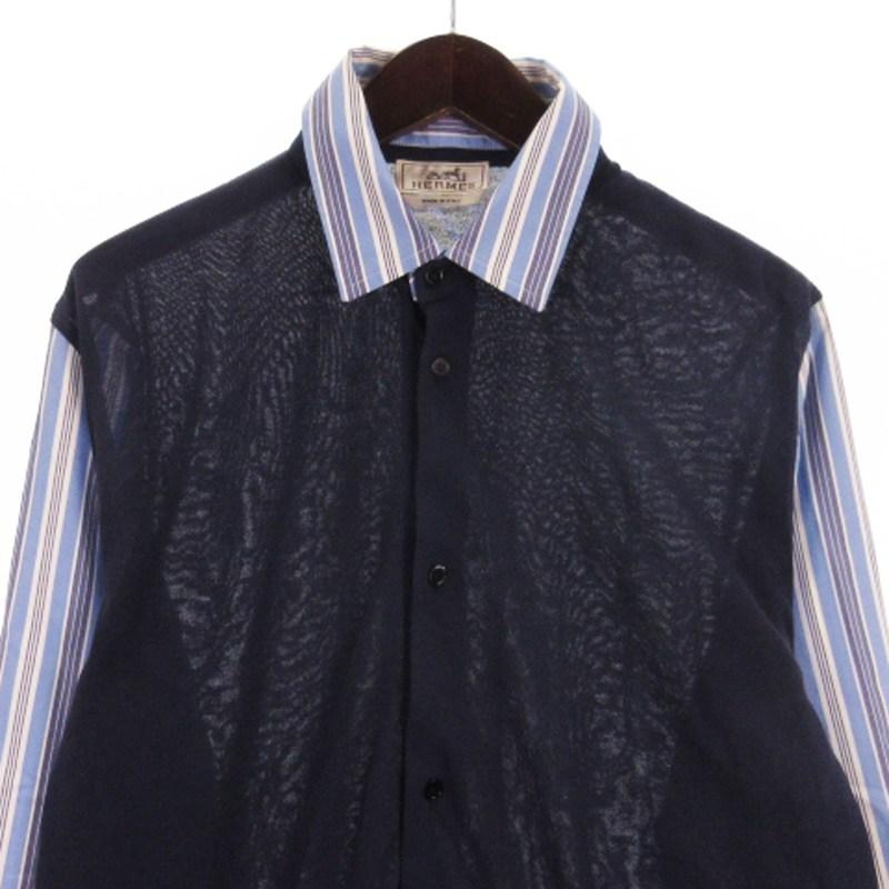HERMES（エルメス） ニット切替 シャツ 長袖 ストライプ セリエボタン