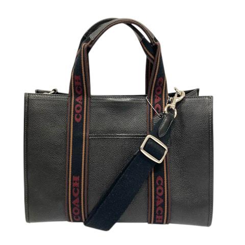 COACH コーチ CM067 スミストートバッグ 2WAY ショルダー付き ライン ロゴ 黒 ブラック レディース : ブランド古着販売の ...