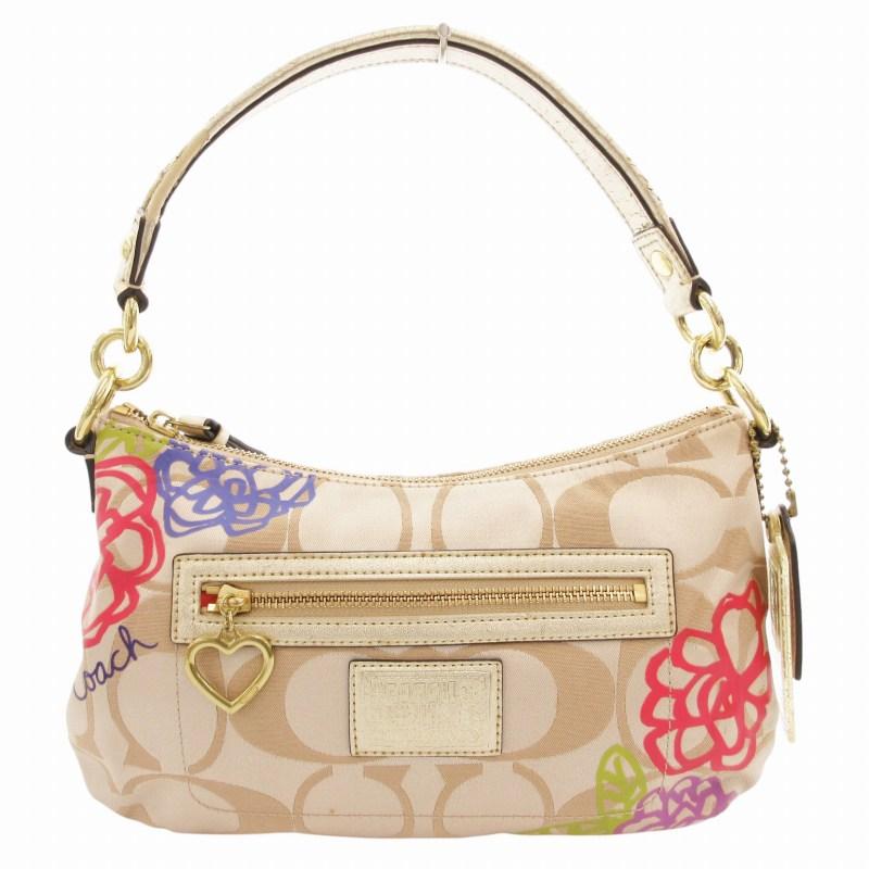 COACH コーチ F20761 ポピーデイジー フローラル アップリケ シグネチャー ハンドバッグ ワンショルダー キャンバス ベージュ : ブランド古着販売のベクトル - 通販 ...