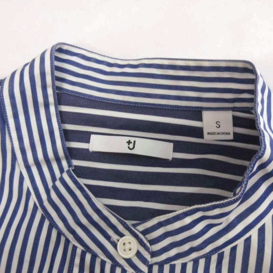 ユニクロ（UNIQLO） +J シャツ 長袖 バンドカラー ストライプ ホワイト ブルー S GY99 レディース : ブランド古着販売の ...