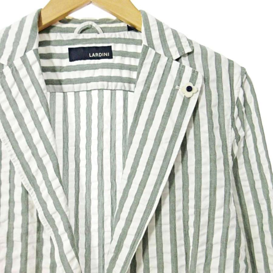 【中古】ラルディーニ LARDINI JK756 ストライプ テーラードジャケット ブートニエール コットン S 緑 白 0814 メンズ ラルディーニ LARDINI JK756 ストライプ テーラードジャケット