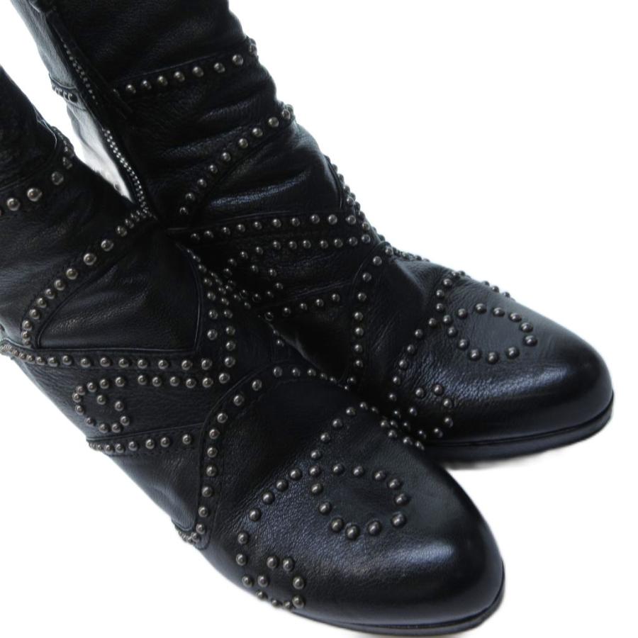 【中古】ミュウミュウ miumiu スタッズ ショートブーツ ブーティ ハイヒール サイドジップ 黒 38 約24.5cm IBO79 miu miu（ミュウミュウ） スタッズ ショートブーツ ブーティ