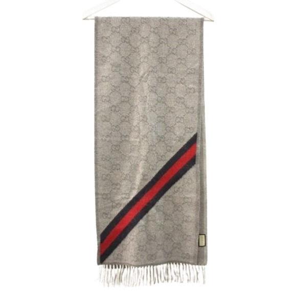 GUCCI（グッチ） マフラー ストール GG 総柄 グレー フリンジ ☆AA★ メンズ レディース : ブランド古着販売のベクトル - 通販 - Yahoo!ショッピング