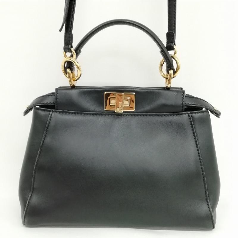フェンディ FENDI 8BN244 PEEKABOO MINI ピーカブー ミニ 2WAY ハンドバッグ ショルダーバッグ ブラック ゴールド金具 レディース : 053 ...
