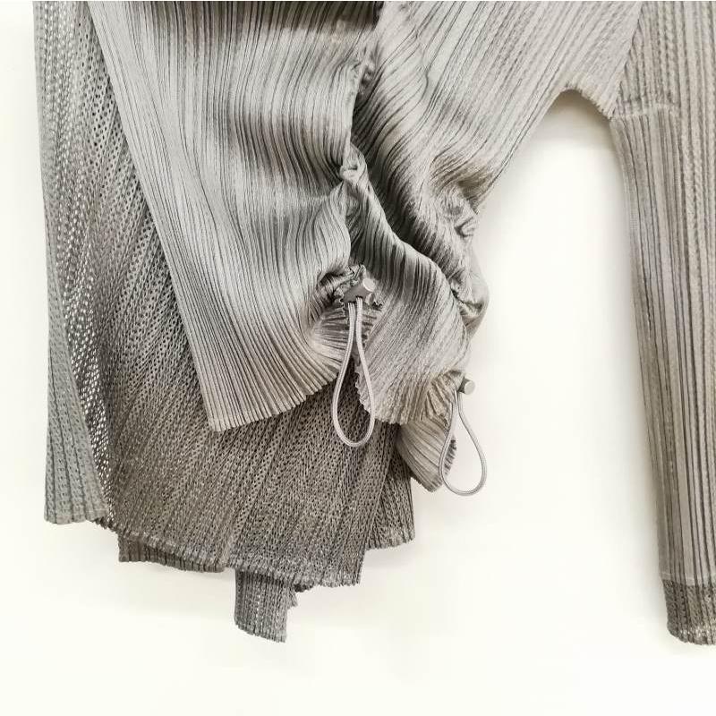 プリーツプリーズ PLEATS PLEASE イッセイミヤケ PP53-JO572 美品 メッシュ レイヤード ドローコード 変形 カーディガン 3 グレー レディー : ブランド古着販売の ...
