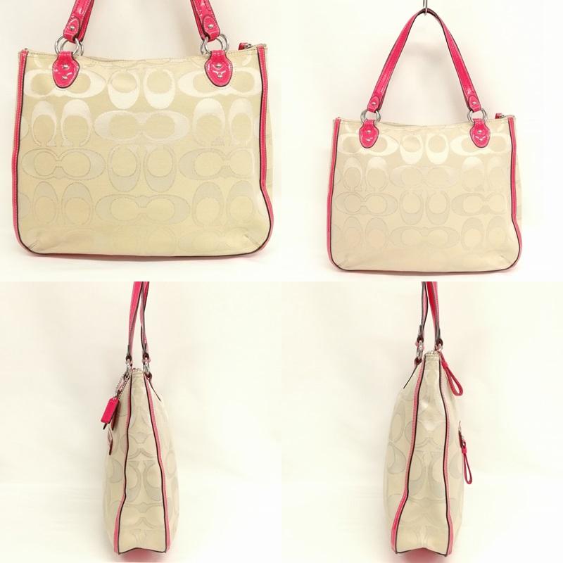 COACH コーチ 22455 シグネチャー トートバッグ ショルダーバッグ ベージュ ピンク レディース : ブランド古着販売のベクトル ...