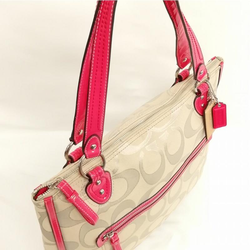 COACH コーチ 22455 シグネチャー トートバッグ ショルダーバッグ ベージュ ピンク レディース : ブランド古着販売のベクトル ...