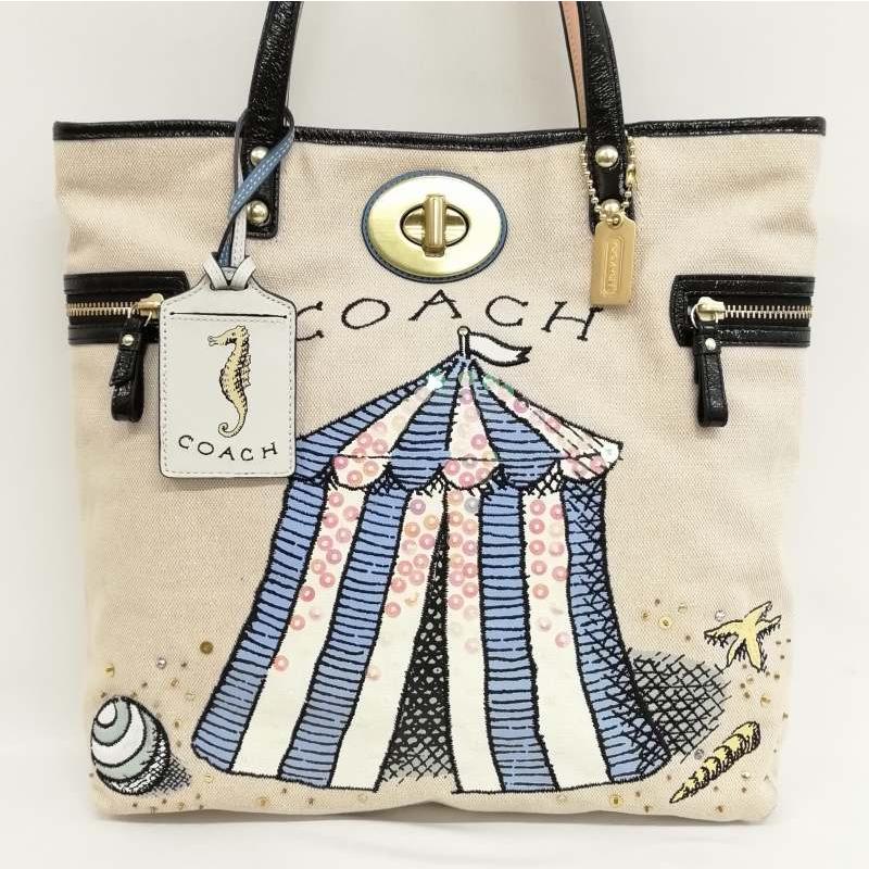 COACH コーチ 14899 ビーチコレクション トートバッグ 刺繍 ビジュー キャンバス レザー ベージュ系 レディース : ブランド古着販売のベクトル - 通販 - Yahoo!ショッピング