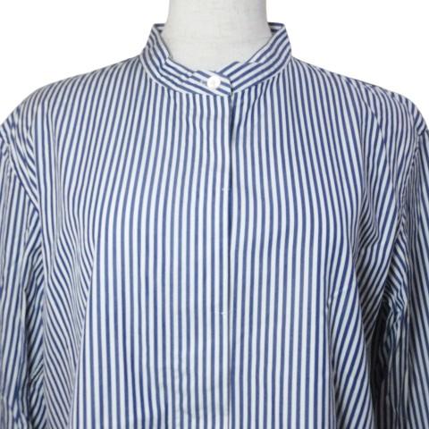 ユニクロ（UNIQLO） ＋J 美品 21SS スーピマコットンスタンドカラーストライプシャツ 231-436693 長袖 比翼仕立て M ...