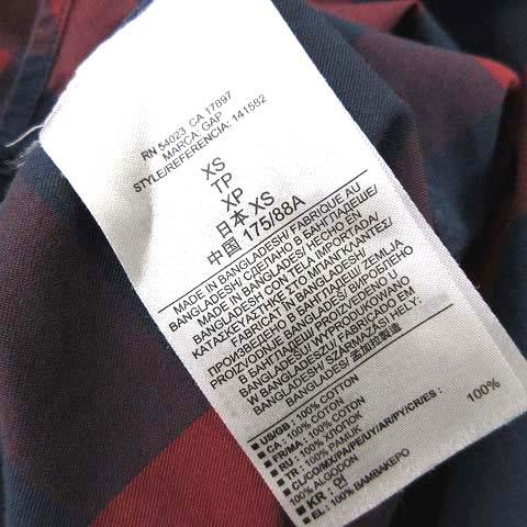 GAP ギャップ LIVED-IN シャツ ボタンダウン チェック ポケット コットン 長袖 XS ネイビーグレー 赤 レッド 小さいサイズ ...
