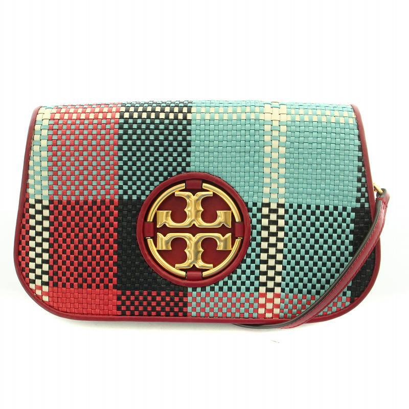 TORY BURCH トリーバーチ ショルダーバッグ チェック 編み込み レザー ロゴ 赤 レッド /BB レディース : ブランド古着販売のベクトル - 通販 - Yahoo!ショッピング