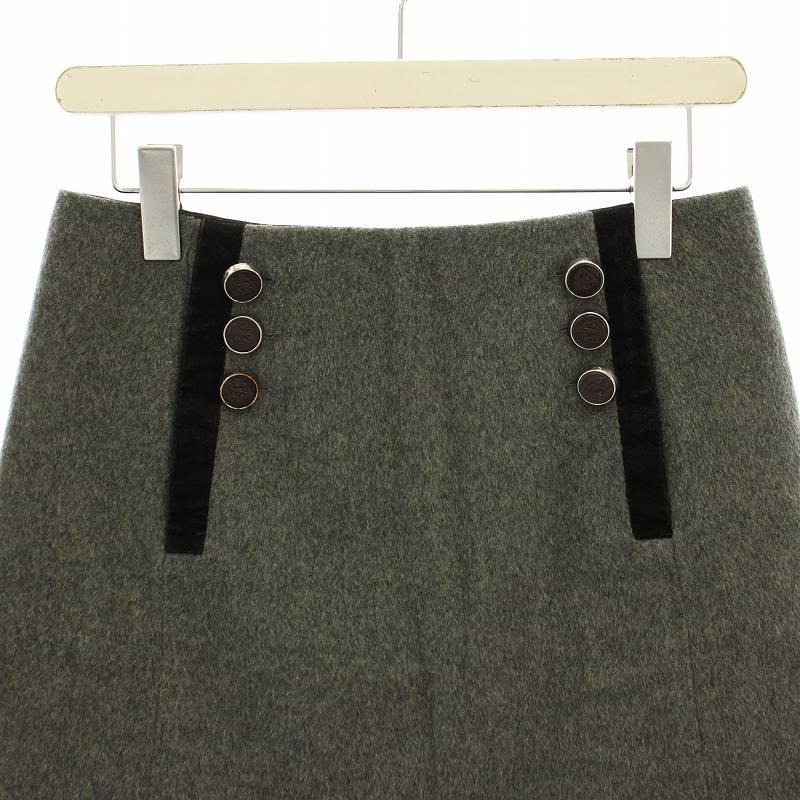 【中古】グッチ GUCCI スカート ミニ フレア 台形 ウール ロゴボタン アルパカ混 40 グレー 茶 180952 レディース GUCCI（グッチ） スカート ミニ フレア 台形 ウール ロゴボタン