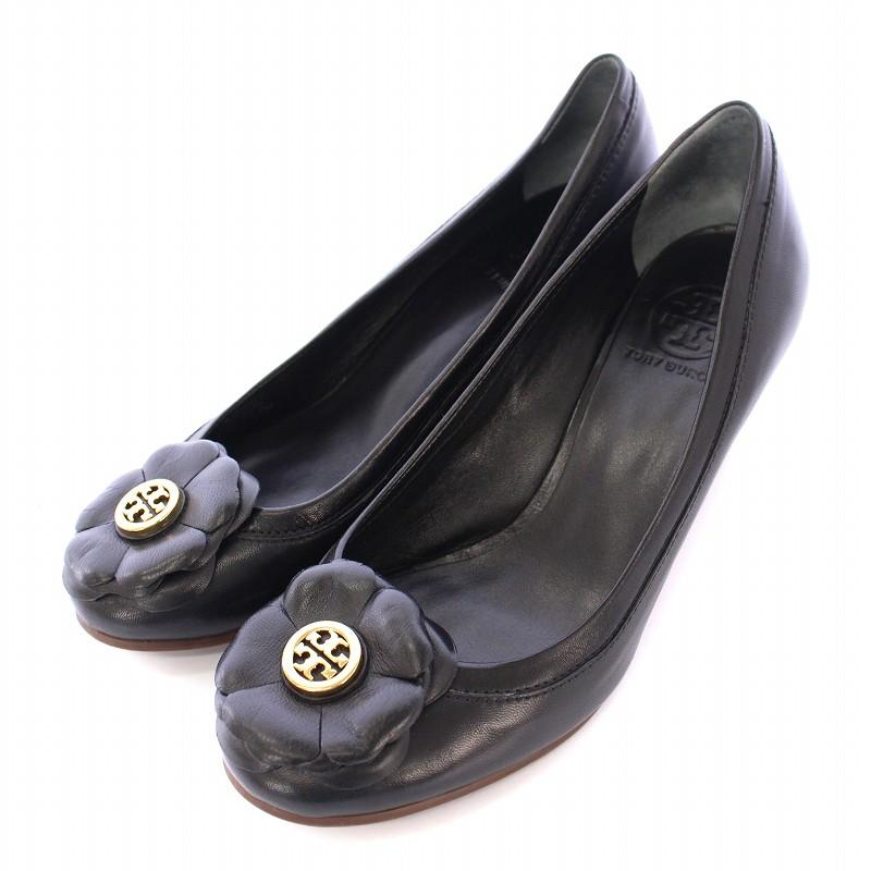 TORY BURCH トリーバーチ パンプス ラウンドトゥ ウェッジソール レザー ロゴ 花モチーフ 装飾 7M 黒 ブラック /BB レディース : ブランド古着販売のベクトル - 通販 ...