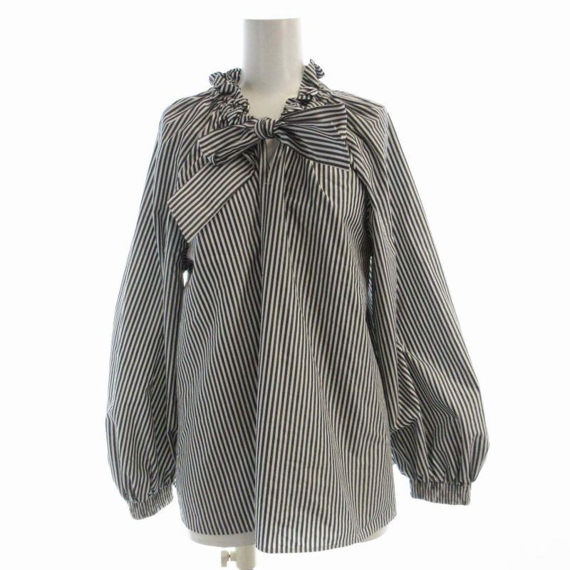 プラステ PLST 23SS ストライプギャザーブラウス シャツ リボン 長袖 M 黒 ブラック 白 ホワイト 12-3108035 /RO レディース : ブランド古着販売のベクトル ...