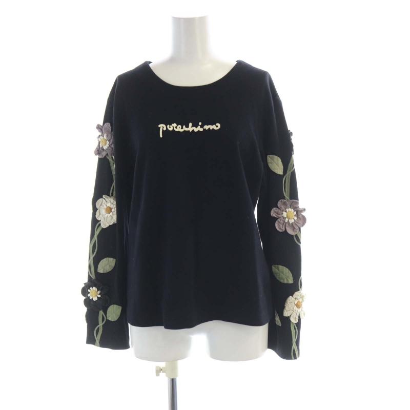 ポテチーノ POTECHINO カットソー 花モチーフ プリント ロゴ 長袖 黒 ブラック P84-25827 /RO レディース ...