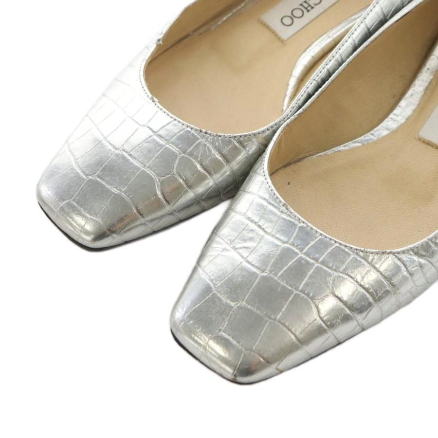 【中古】ジミーチュウ JIMMY CHOO ミレイユ MIRELE FLAT パンプス スクエアトゥ クロコ型押し レザー 35 シルバー色 ジミーチュウ JIMMY CHOO ミレイユ MIRELE FLAT パンプス スクエアトゥ