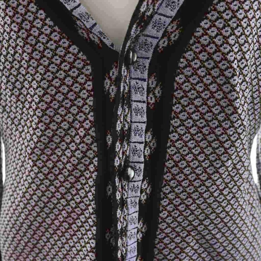 【中古】マメクロゴウチ  Mame Kurogouchi カーディガン 総柄 フレアスリーブ 2 紫 パープル 黒 MM19SS-KN068 マメクロゴウチ Mame Kurogouchi カーディガン 総柄 フレアスリーブ 2