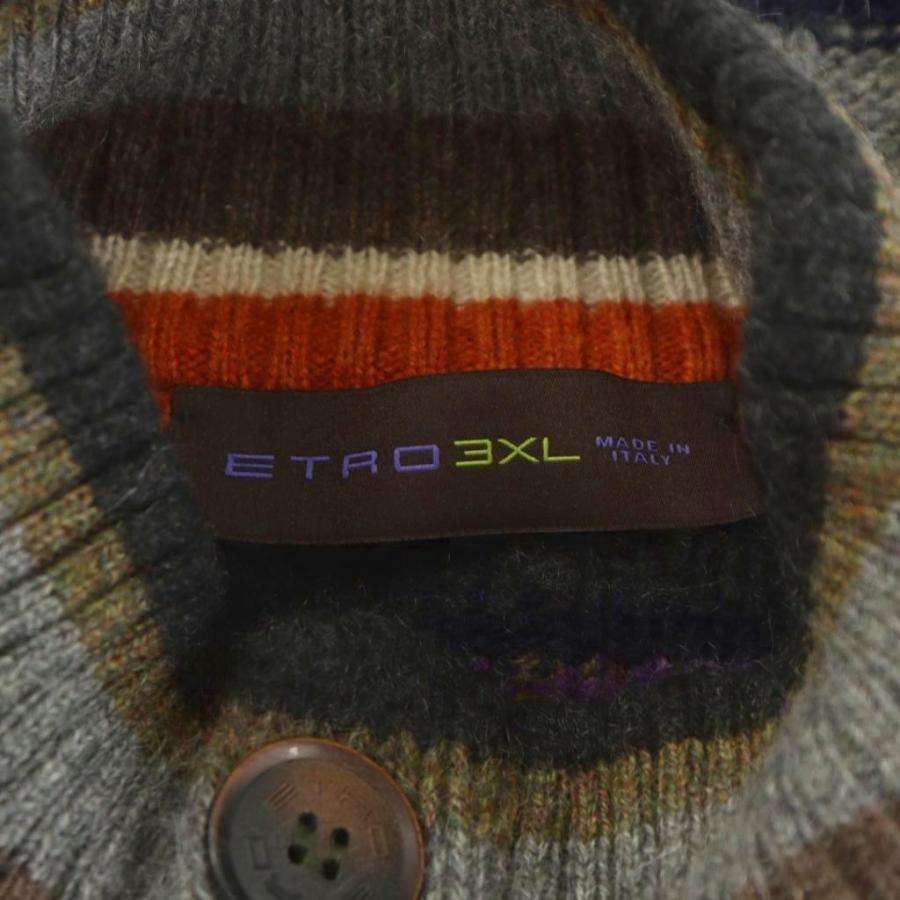 ETRO（エトロ） カーディガン 総柄 カシミヤ ボーダー 3XL マルチ