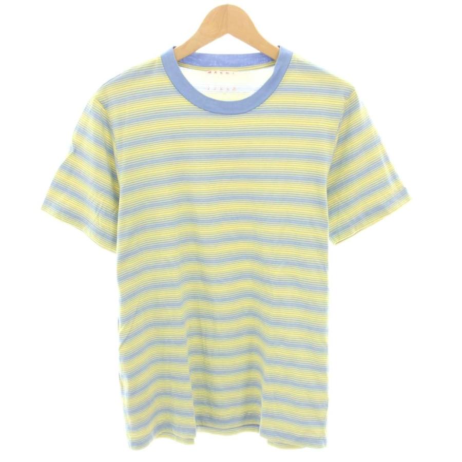 MARNI（マルニ） MARNI Tシャツ カットソー クルーネック 半袖 マルチボーダー柄 46 水色 ライトブルー 黄 イエロー ...