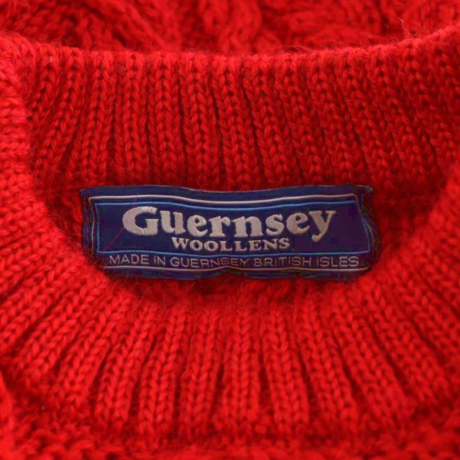 【中古】ガンジーウーレンズ Guernsey ケーブルニット セーター 長袖 ウール S 赤 レッド /AN23 メンズ ガンジーウーレンズ Guernsey ケーブルニット セーター 長袖 ウール S