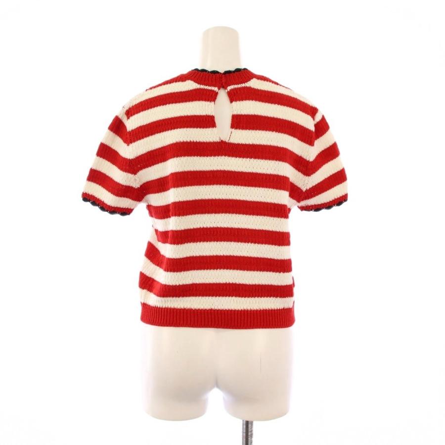 【中古】ミュウミュウ miumiu ニット 半袖 ストレッチ ボーダー柄 バイカラー 36 赤 レッド 白 ホワイト miu miu（ミュウミュウ） ニット 半袖 ストレッチ ボーダー柄 バイ