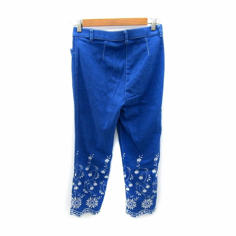 イタリヤ 伊太利屋 クロップドパンツ デニムパンツ風 七分丈 花柄 刺繍 9 青 ブルー /SY19 レディース : ブランド古着販売の ...