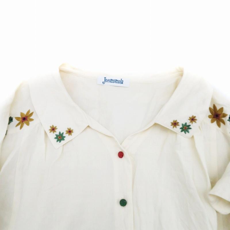 ホコモモラ JOCOMOMOLA シャツワンピース ロング丈 半袖 刺繍 麻 リネン混 40 L マルチカラー アイボリー /HO46 ...
