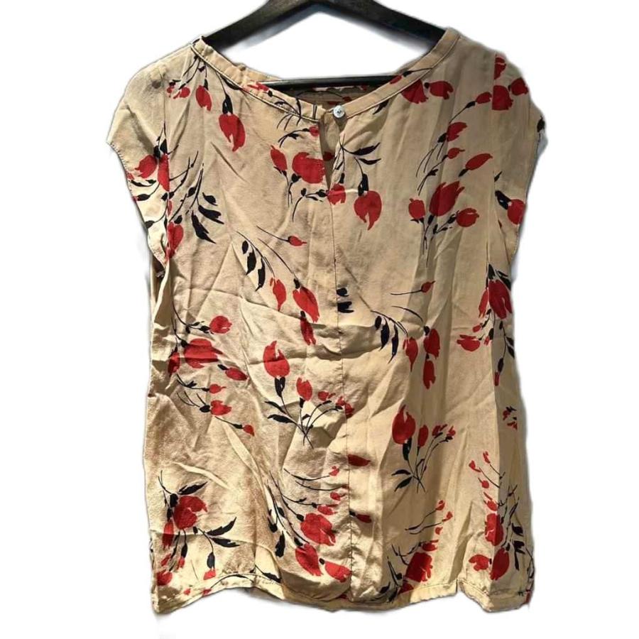 アティックアンドバーン ATTIC AND BARN シャツ ブラウス ノースリーブ 花柄 S ベージュ 赤 レッド FY レディース ...