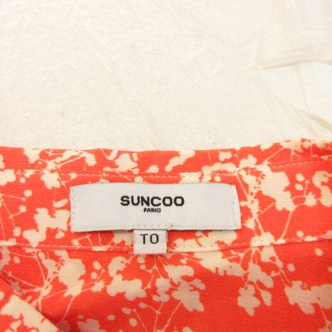 サンクー SUNCOO シャツ ブラウス 長袖 総柄 赤 白 TO *A427