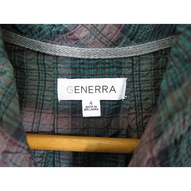 中古 未使用品 ジェネラ GENERRA ワンピース 膝丈 七分袖 ショールカラー シワ加工 4 チェック 緑/こげ茶 sa7648 ...