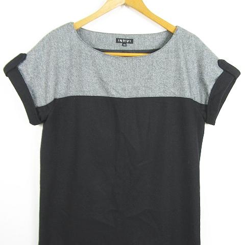 INDIVI インディヴィ ワンピース 膝下丈 半袖 毛 綿 40 グレー ブラック kz11715 レディース : ブランド古着販売のベクトル - 通販 - Yahoo!ショッピング