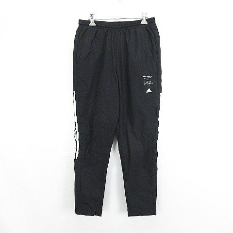 adidas アディダス ED0959 ウインドパンツ ボトムス ロング丈 ロゴ ナイロン 裏起毛 L ブラック スポーツウェア ※EKM ...