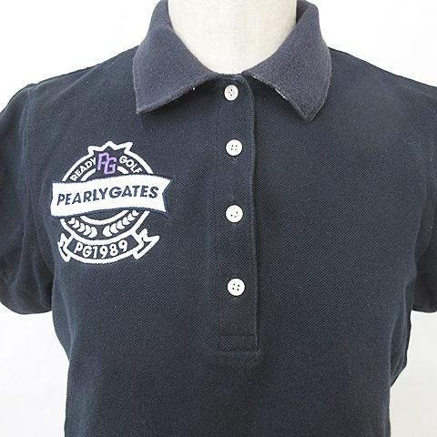 パーリーゲイツ PEARLY GATES ポロシャツ ゴルフ スポーツウェア 半袖 ロゴ 刺繍 紺 ネイビー 1 レディース : ブランド古着 ...