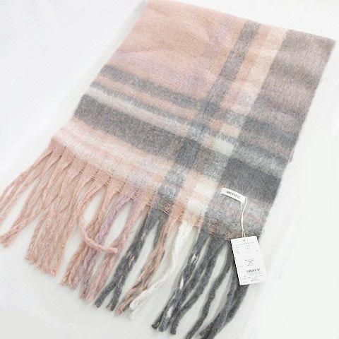 未使用品 ヴァニーユー VANNIE U マフラー ストール ショール フリンジ チェック ピンク グレー F レディース : ブランド古着 ...