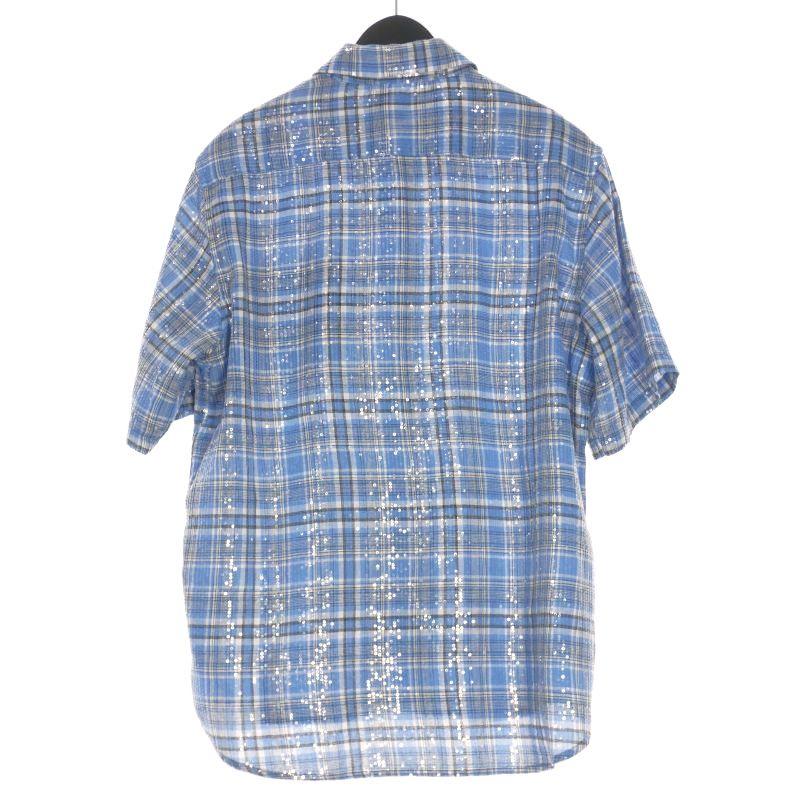 エーエフビー AFB SPANGLE SS SHIRTS チェック柄 スパンコールシャツ 半袖 L ブルー 青 305402014 メンズ ...