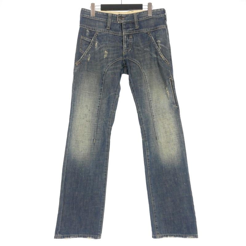 【中古】ニールバレット Neil Barrett ダメージ加工 デニム ジーンズ ボタンフライ 31 インディゴ 国内正規 メンズ ニールバレット Neil Barrett ダメージ加工 デニム ジーンズ ボタン