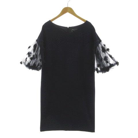 【中古】ダイアグラム グレースコンチネンタル 刺繍スリーブワンピース 3813 5054-1 フォーマル ビーズ ひざ丈  紺 36 ダイアグラム グレースコンチネンタル Diagram GRACE CONTINENTAL 刺繍