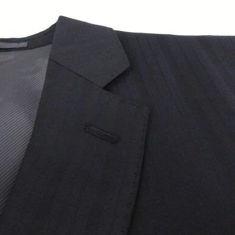 【中古】未使用品 ボナジョルナータ スーツ フォーマル YUNSA生地 スーパーファインウール 半光沢 ストライプ 濃紺 L 未使用品 ボナジョルナータ スーツ フォーマル YUNSA生地 スーパー