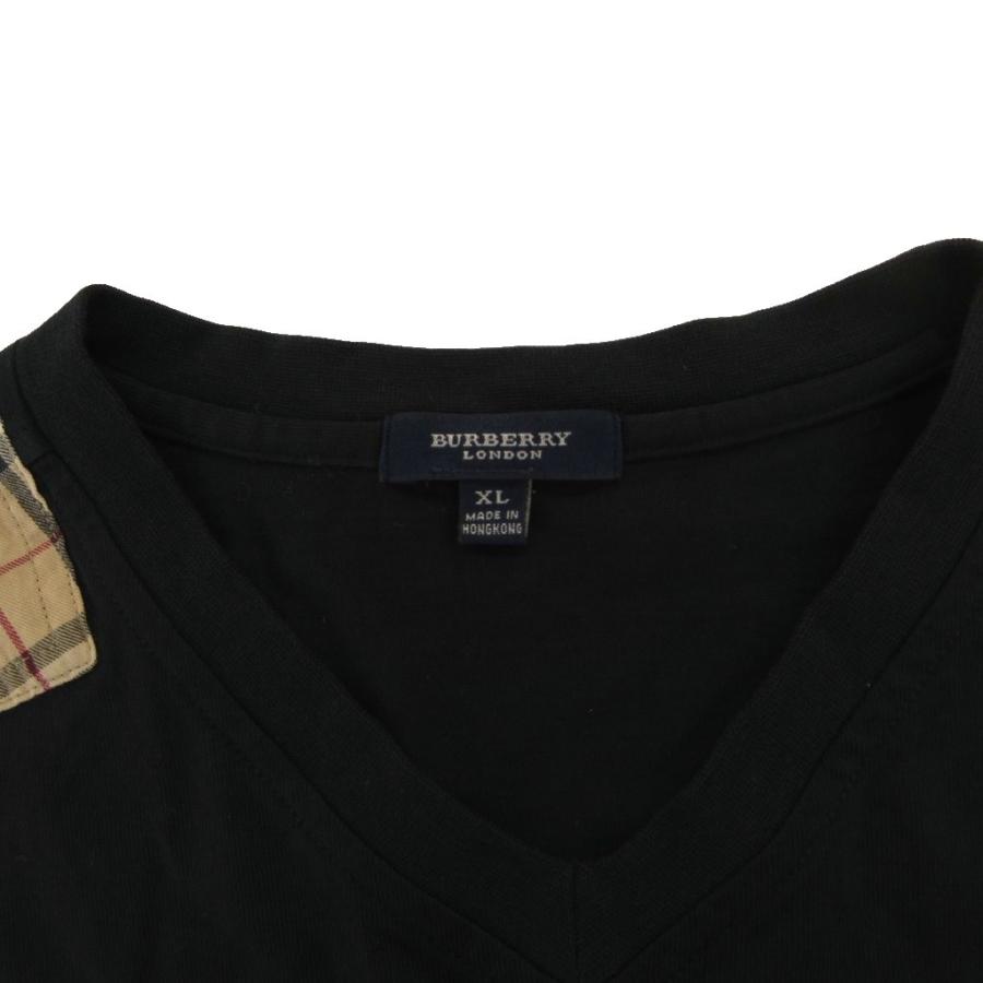 バーバリー ロンドン BURBERRY LONDON Tシャツ 半袖 XL ノバチェック Vネック ホースロゴ 刺繍 黒 ブラック ベージュ ...