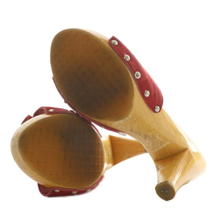 【中古】シャネル CHANEL ミュール スエード オープントゥ ウッドソール ココマーク 36 23cm 赤 レッド ベージュ CHANEL（シャネル） ミュール スエード オープントゥ ウッドソール