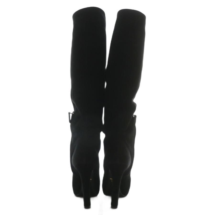 【中古】プラダ PRADA ロングブーツ スエード ポインテッドトゥ ハイヒール サイドジップ 35 22cm 黒 ブラック PRADA（プラダ） ロングブーツ スエード ポインテッドトゥ ハイヒール