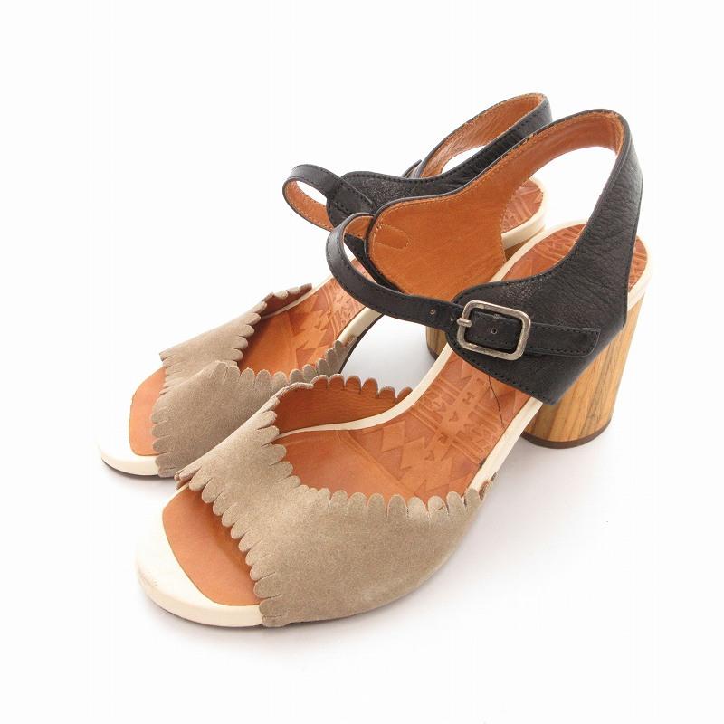 チエミハラ CHIE MIHARA ストラップサンダル スエード レザー切替 ウッドソール 35 グレー ブラック 黒 /UO レディース : ブランド古着販売のベクトル - 通販 ...