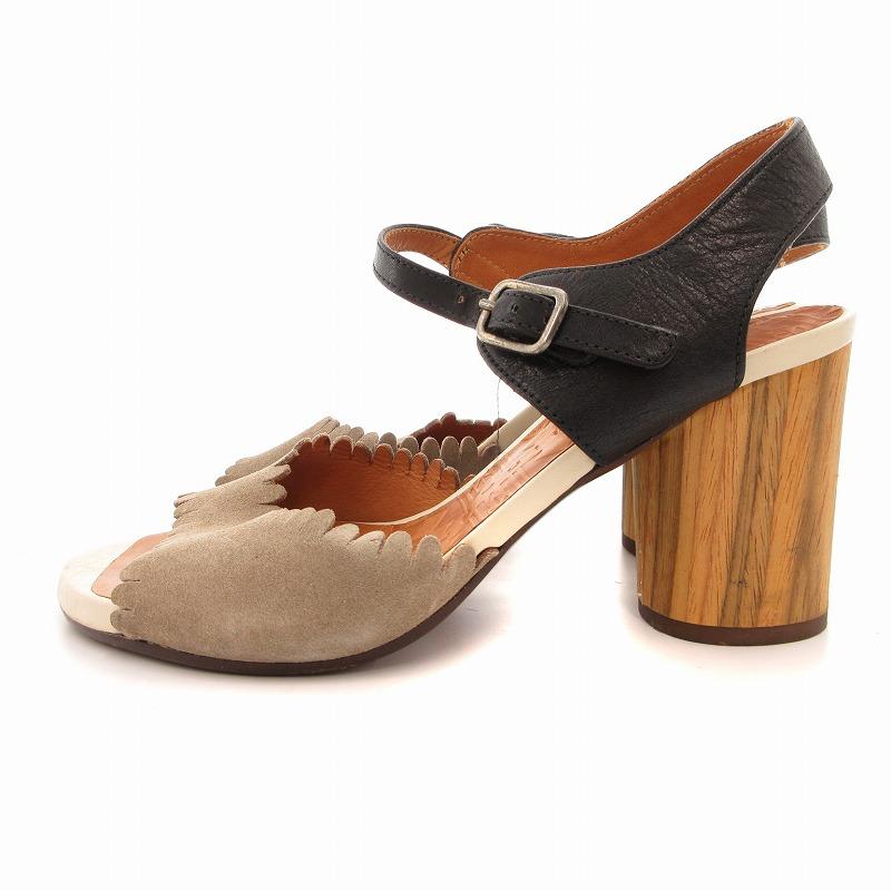 チエミハラ CHIE MIHARA ストラップサンダル スエード レザー切替 ウッドソール 35 グレー ブラック 黒 /UO レディース : ブランド古着販売のベクトル - 通販 ...