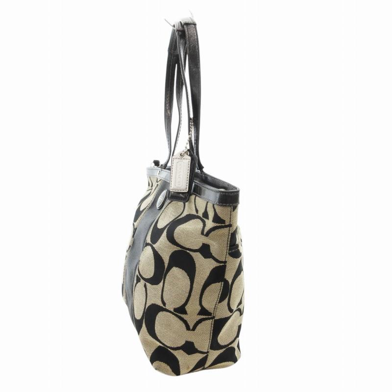 COACH コーチ 21950 シグネチャー ハンドバッグ トート 肩掛け キャンバス ベージュ 黒 ブラック /GV GY18 レディース ...