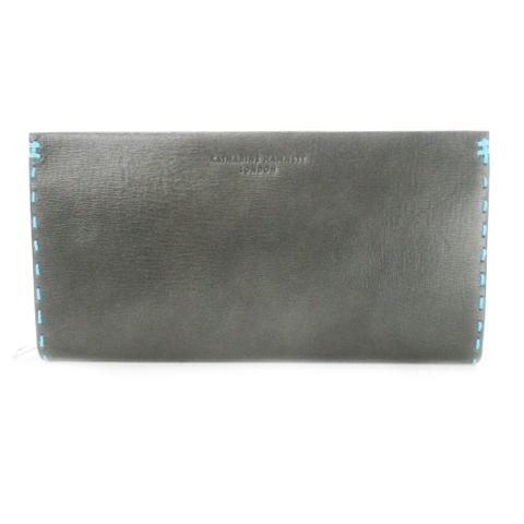 未使用品 キャサリンハムネット KATHARINE HAMNETT 長財布 ロングウォレット レザー 小銭入れあり ステッチ ロゴ 黒 ...