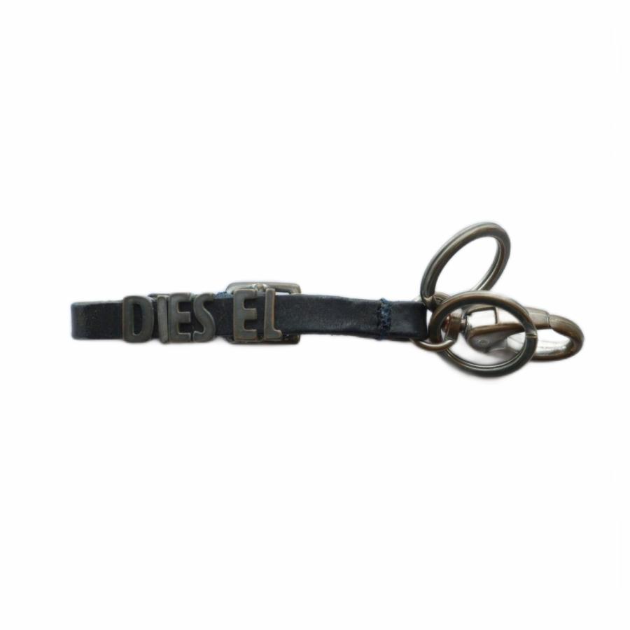 DIESEL（ディーゼル） キーホルダー チャーム キーリング バックル ロゴ シルバー色 黒 ブラック GY18 /MQ メンズ ...