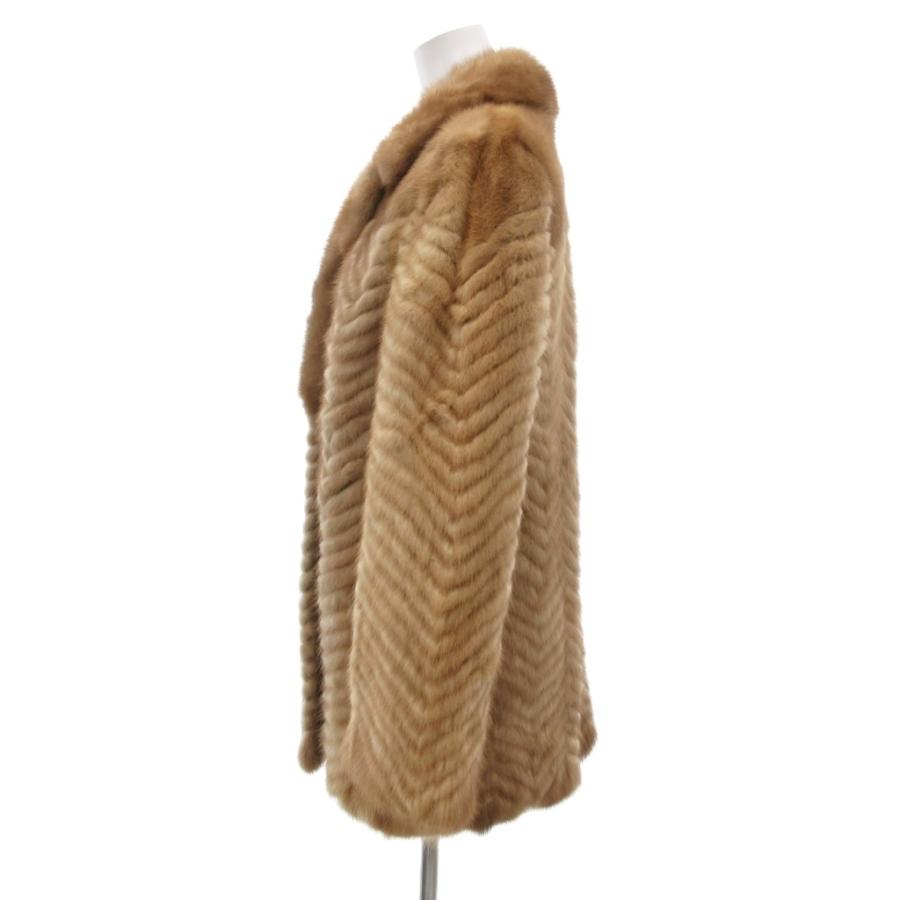 【中古】ファーコート 毛皮 ミンク ストライプ ショールカラー ミドル丈 9 ライトブラウン /JS ■GY18 レディース ファーコート 毛皮 ミンク ストライプ ショールカラー ミドル丈 9